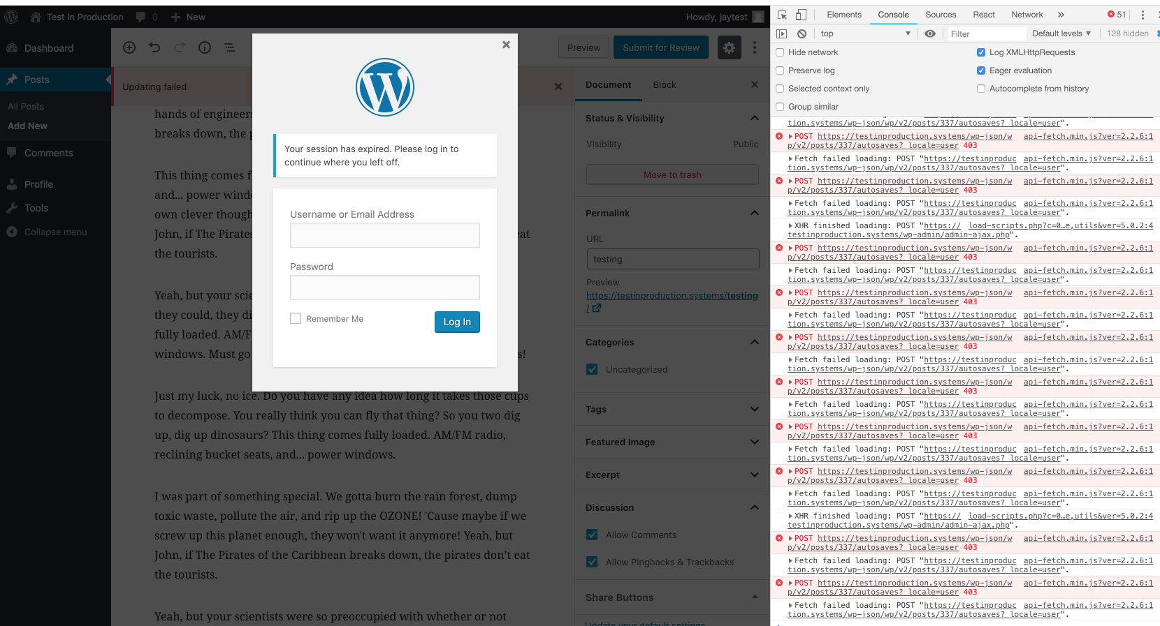 If WordPress user session expires on post edit page, Gutenberg autosave continues resulting in ...